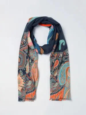Etro Cotton Blend Scarf With Paisley Motif - Blue