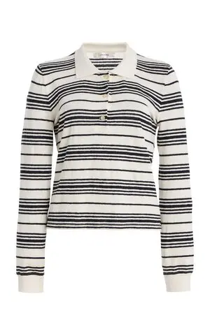 FRAME Striped Linen Polo Shirt