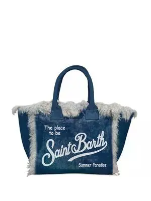 MC2 SAINT BARTH Vanity Fringed Denim Tote Bag - Blue