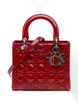 Dior 2010-2025 Medium Patent Cannage Lady Satchel - Red