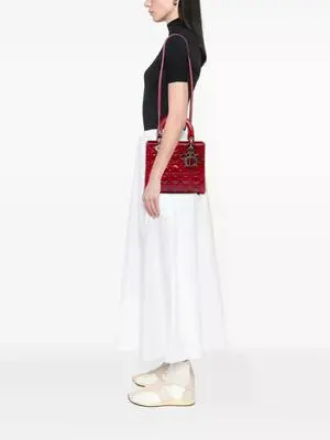 Dior 2010-2025 Medium Patent Cannage Lady Satchel - Red