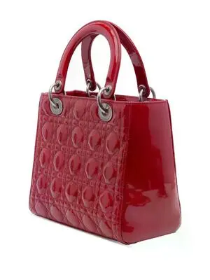 Dior 2010-2025 Medium Patent Cannage Lady Satchel - Red