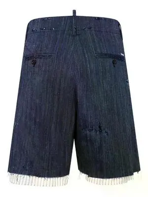 Dsquared2 Ripped Denim Shorts With Striped Pattern Details - Blue
