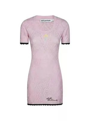 SELF-PORTRAIT Pointelle Knit Mini Dress - Pink
