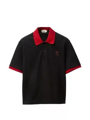 Versace Embroidered Cotton Piqué Polo - Black