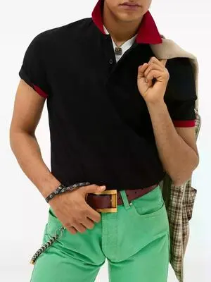 Versace Embroidered Cotton Piqué Polo - Black