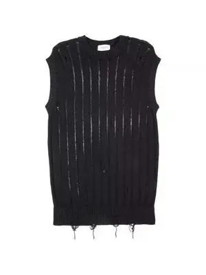 LANEUS Ripped Knitted Vest - Black