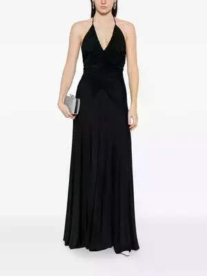 SELF-PORTRAIT Halter Ruched Maxi Dress - Black