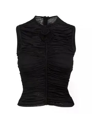 David Koma Rose Detail Ruched Top - Black