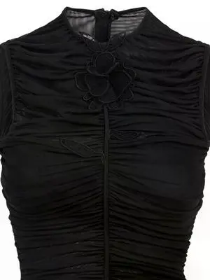 David Koma Rose Detail Ruched Top - Black