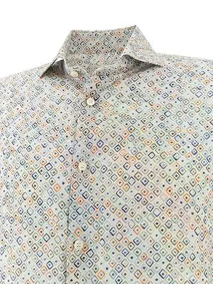 Paul & Shark Geometric Watercolour Pattern Linen Shirt
