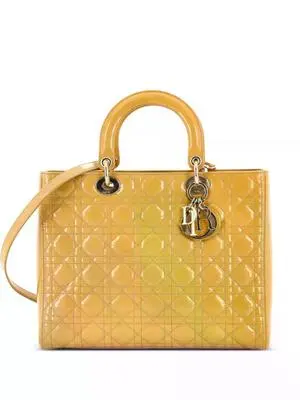 Dior Lady Bag Cannage Quilt Patent Medium Satchel - Yellow