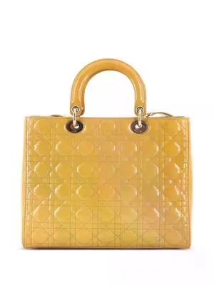Dior Lady Bag Cannage Quilt Patent Medium Satchel - Yellow