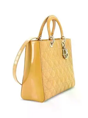 Dior Lady Bag Cannage Quilt Patent Medium Satchel - Yellow