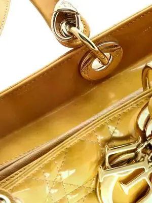 Dior Lady Bag Cannage Quilt Patent Medium Satchel - Yellow