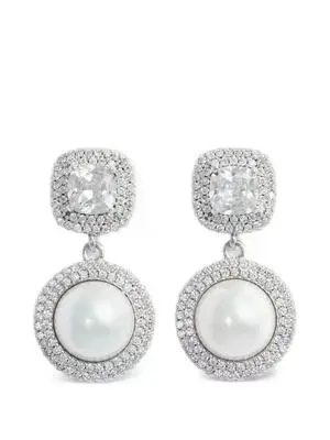 SELF-PORTRAIT Crystal And Faux Pearl Drop Earrings - Silver
