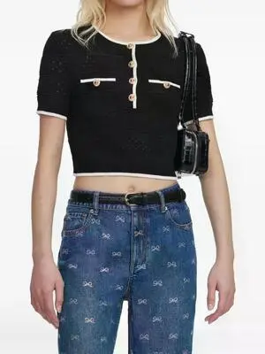 SELF-PORTRAIT Button Trimmed Knitted Top