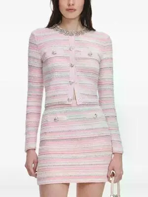 SELF-PORTRAIT Crystal-embellished Striped Cardigan - Pink