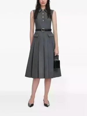 SELF-PORTRAIT Pointed-collar Pleated Midi Dress - Grey