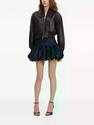 SELF-PORTRAIT Ribbed Leather Bomber Jacket