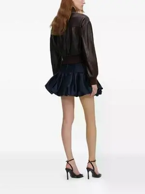 SELF-PORTRAIT Ribbed Leather Bomber Jacket