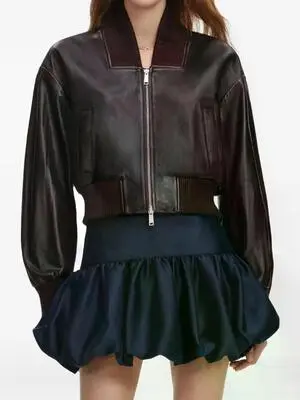 SELF-PORTRAIT Ribbed Leather Bomber Jacket