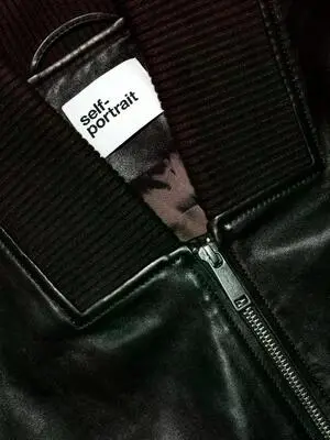 SELF-PORTRAIT Ribbed Leather Bomber Jacket