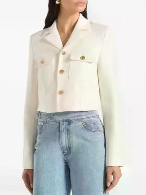 Manière De Voir Maniere De Voir Daphina Cropped Tailored Twill Jacket With Gold-tone Buttons - Neutrals