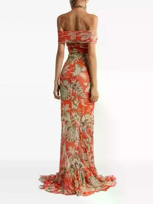 Etro Long Tulle Off-the-shoulder Dress With Floral Motif