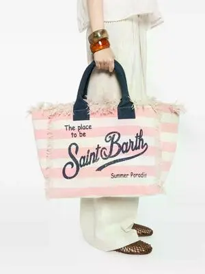 MC2 SAINT BARTH Fringed Striped Tote Bag - Pink