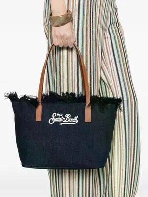 MC2 SAINT BARTH Embroidered Fringed Tote Bag - Blue