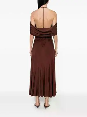 SELF-PORTRAIT V-neck Ruched Midi Dress - Brown