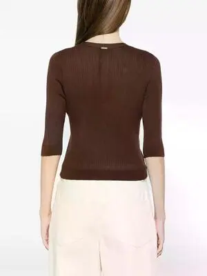 TWINSET Ribbed Knit V-neck Cardigan - Brown