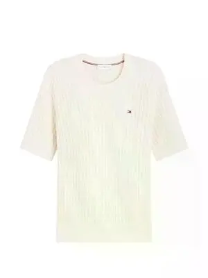 Tommy Hilfiger Off-white Cable Knit Short Sleeve Sweater