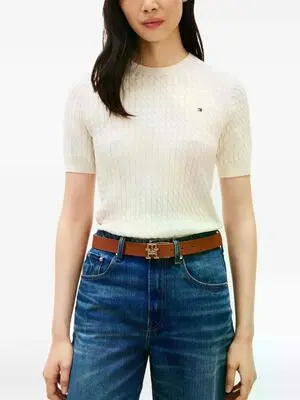 Tommy Hilfiger Off-white Cable Knit Short Sleeve Sweater