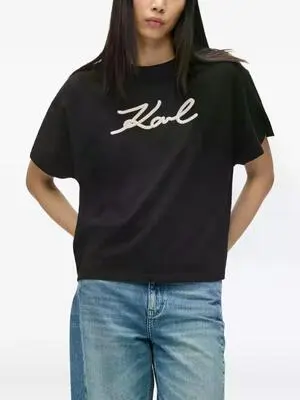Karl Lagerfeld Signature Rope Detail Organic Cotton T-shirt - Black