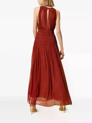 TWINSET Crépon Maxi Dress With Gathered Bodice - Brown
