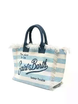 MC2 SAINT BARTH Vanity Striped Fringe Tote Bag - Blue