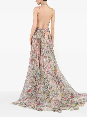 Roberto Cavalli Floral-print Halterneck Maxi Dress
