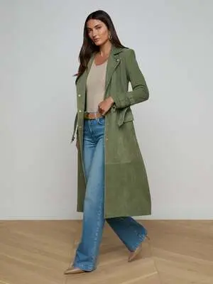 L'Agence Celina Suede Trench Coat - Clover