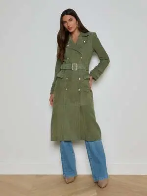 L'Agence Celina Suede Trench Coat - Clover