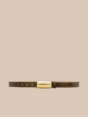 L'Agence Marlowe Leather Belt - Cognac Lizard