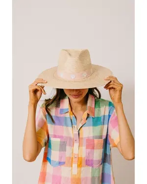 SUNSHINE TIENDA Shell Haven Palm Straw Sun Hat - Blush
