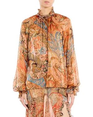 Etro Silk Ruffled Shirt - Printed Red