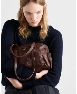 Prada Large Washed Leather Top-handle Bag - Brown