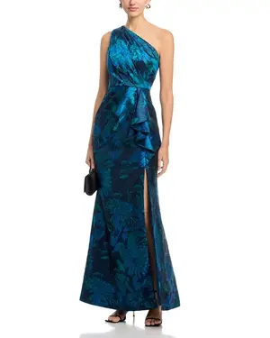 Adrianna Papell One Shoulder Jacquard Gown
