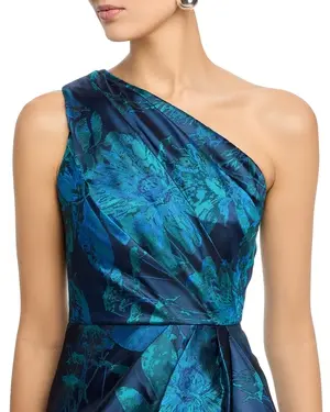 Adrianna Papell One Shoulder Jacquard Gown