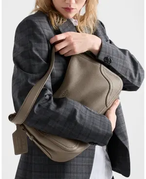 Prada Aimee Large Leather Shoulder Bag - Grey