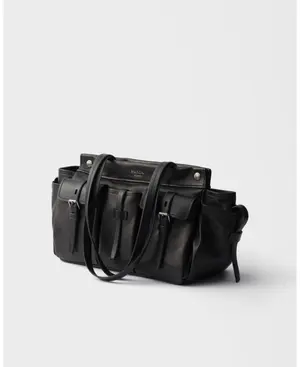 Prada Large Leather Tote Bag - Black