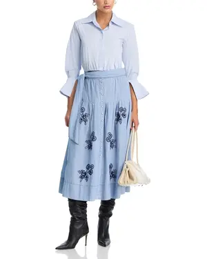 The Great. X Stetson Midi Skirt - Chambray